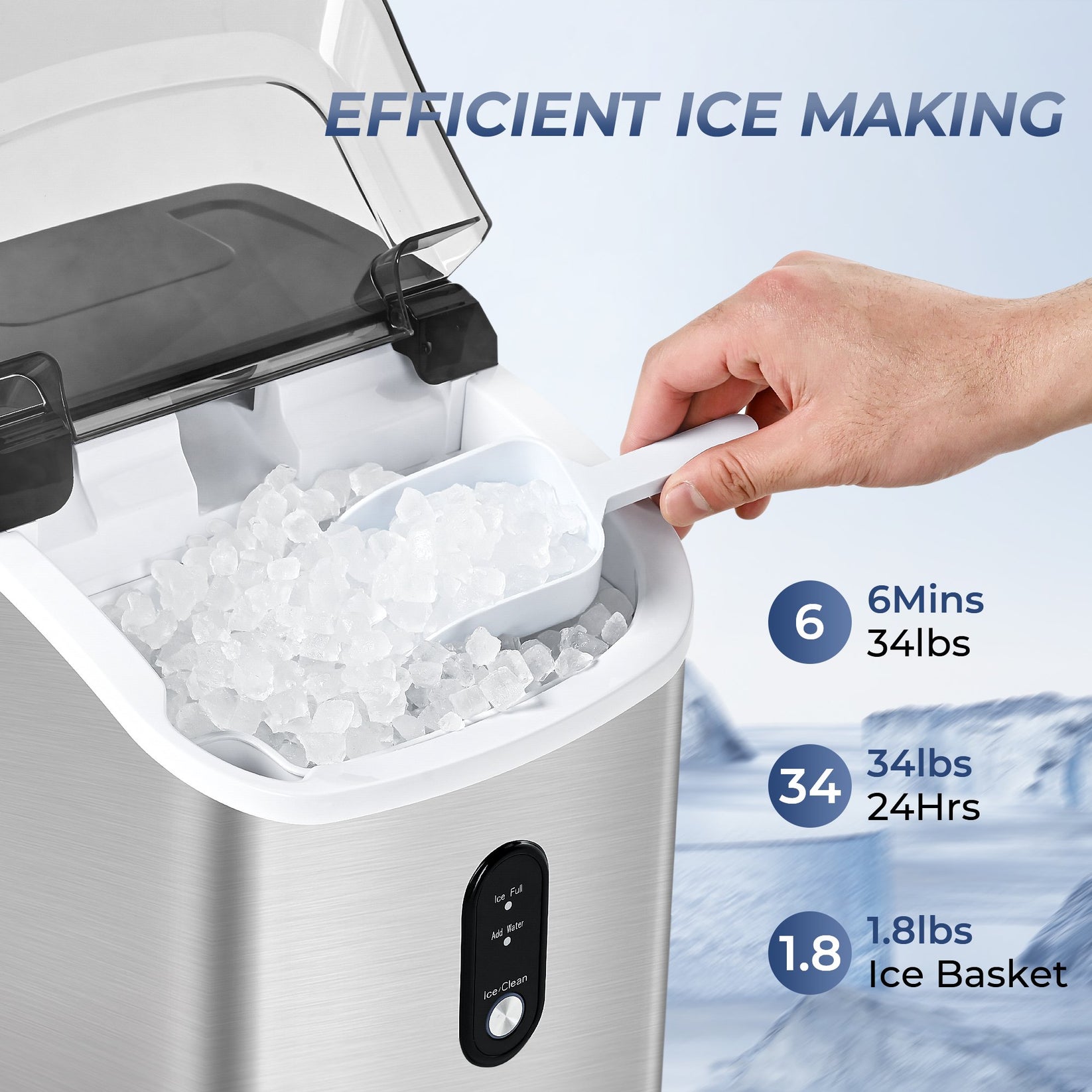 Simzlife Nugget Ice Maker Countertop with Soft Chewable Ice, 34lbs/24H